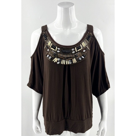 Boston Proper | Tops | Boston Proper Top Large Chocolate Brown Beaded ...